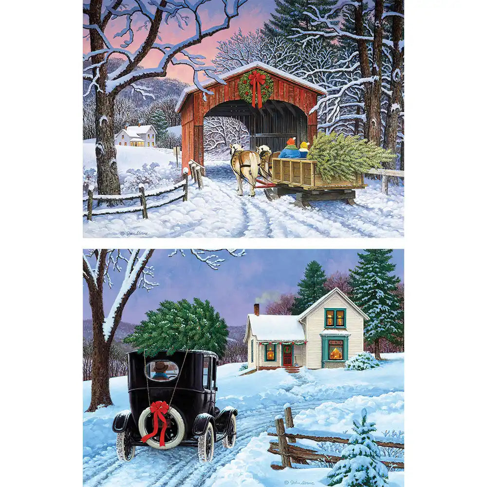 Set of 2: Prebox John Sloane Christmas tree 500 Piece Jigsaw Puzzles ...